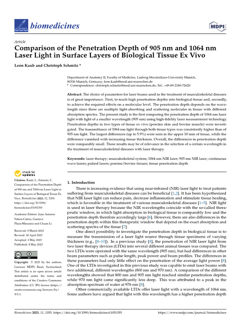 Biomedicines 11 01355 v2 | PDF | Laser | Infrared