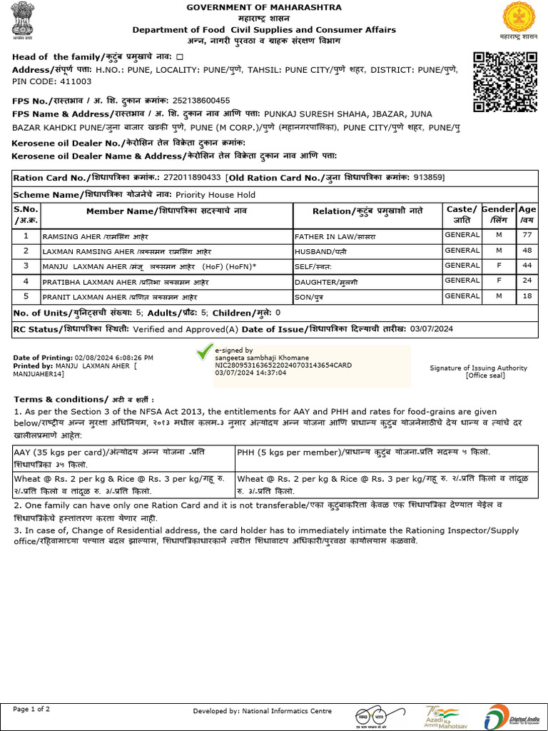Maharashtra Ration Card Details | PDF
