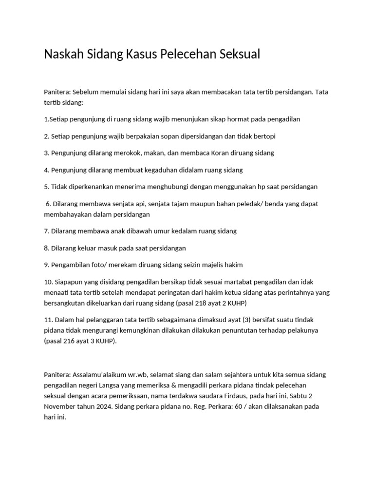 Naskah Sidang Kasus Pelecehan Seksual Fix | PDF | Hukum