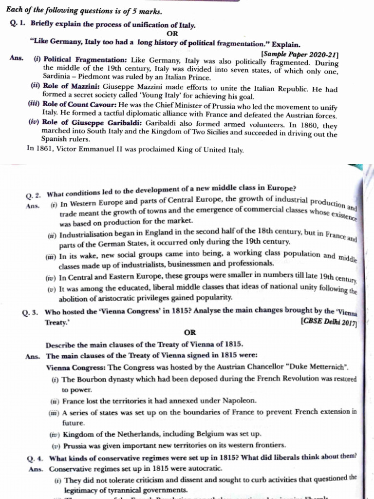 Nationalism in Europe Quest Ans | PDF