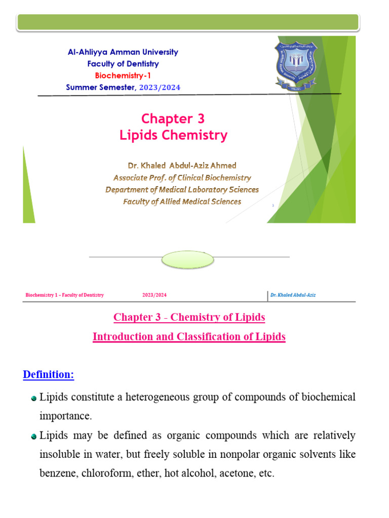 Chapter 3, Lipids Chemistry - Presentation | PDF | Lipoprotein | Lipid