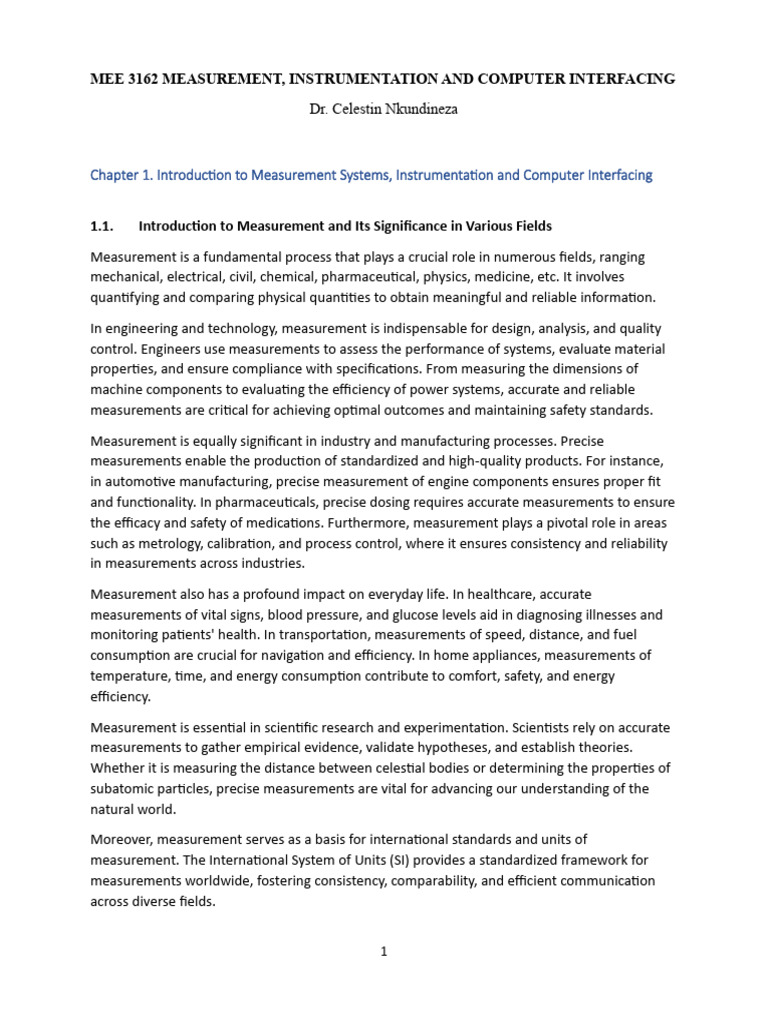 Measurement and Instrumentation - Chapter - 1 | PDF | Calibration | Sensor