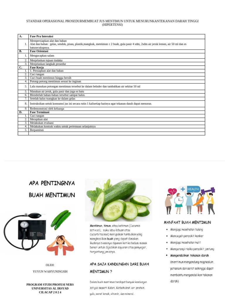 Standar Operasional Prosedurmembuat Jus Mentimun Untuk Menurunkantekanan Darah Tinggi | PDF
