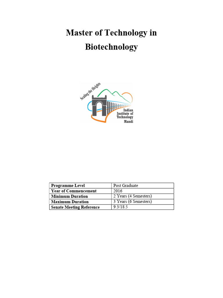 M.Tech in Biotechnology Program Overview | PDF | Biology | Life Sciences