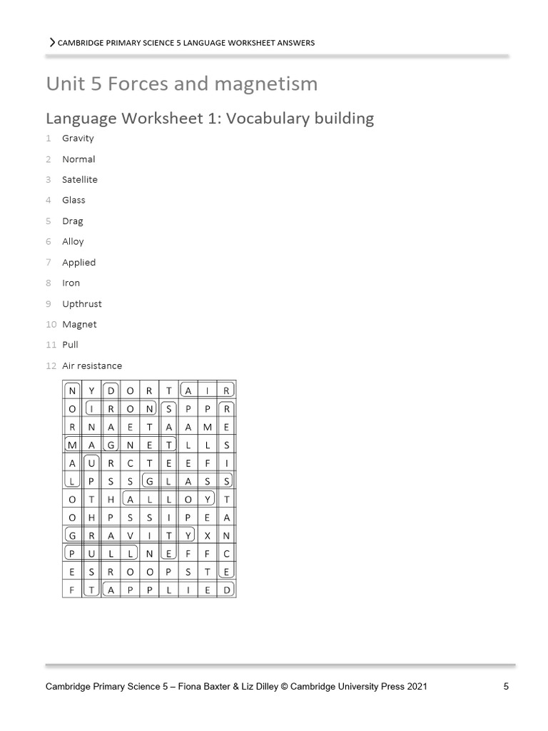Science Stage 5 - Booklet Answers - Unit 5 - Foreces and Magnestism ...