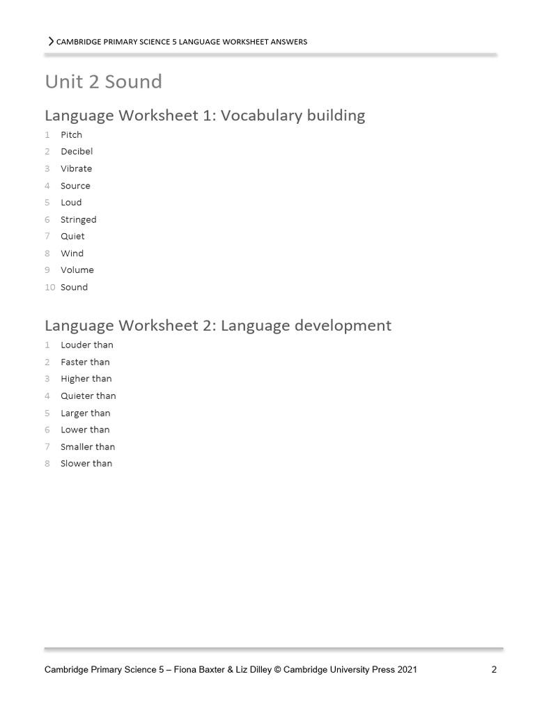 Cambridge Primary Science 5: Sound Answers | PDF | Sound | Pitch (Music)