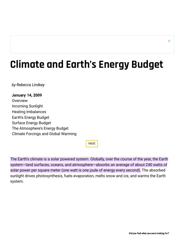 Solar Power and Earth's Climate Balance | PDF | Greenhouse Effect ...