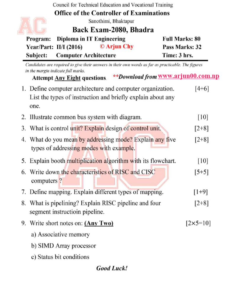 Computer Architecture 2080 Back Question Paper | PDF