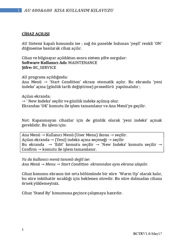 Beckman Coulter Au480 Kullanım Kılavuzu | PDF