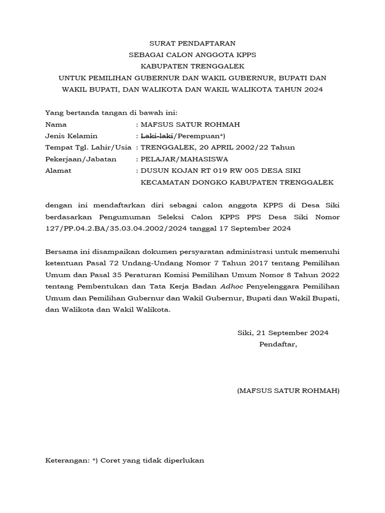 Surat Pendaftaran Cus | PDF | Ilmu Sosial