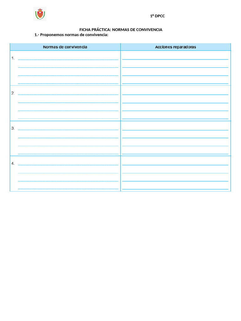 Ficha Reforzamiento 8 - 1° DPCC Normas de Convivencia | PDF