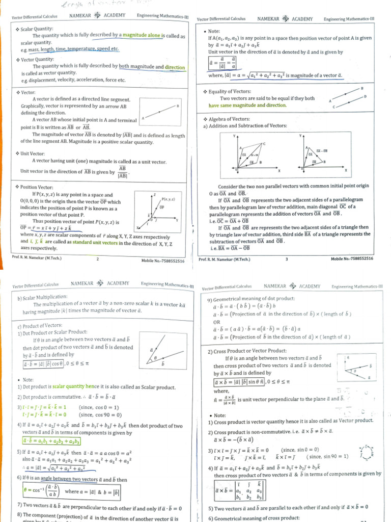 M3 Vector Differential Calculus Formule | PDF