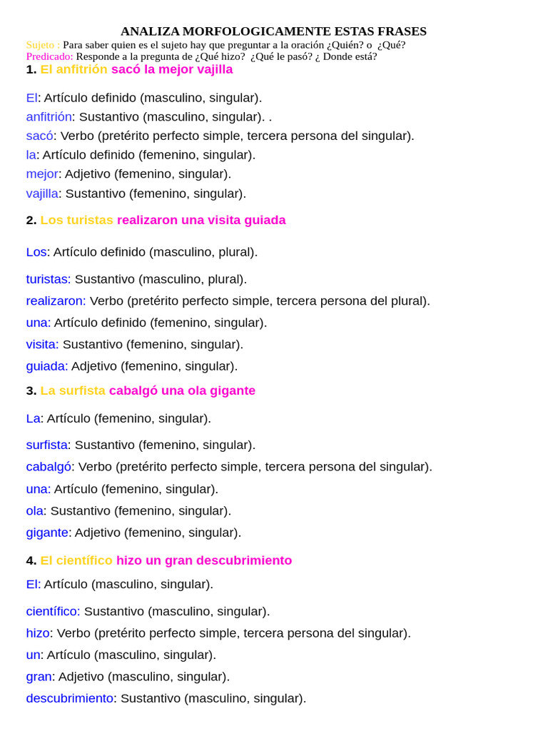 Frases 1-50 Analisis Morfologico | PDF | Plural | Verbo