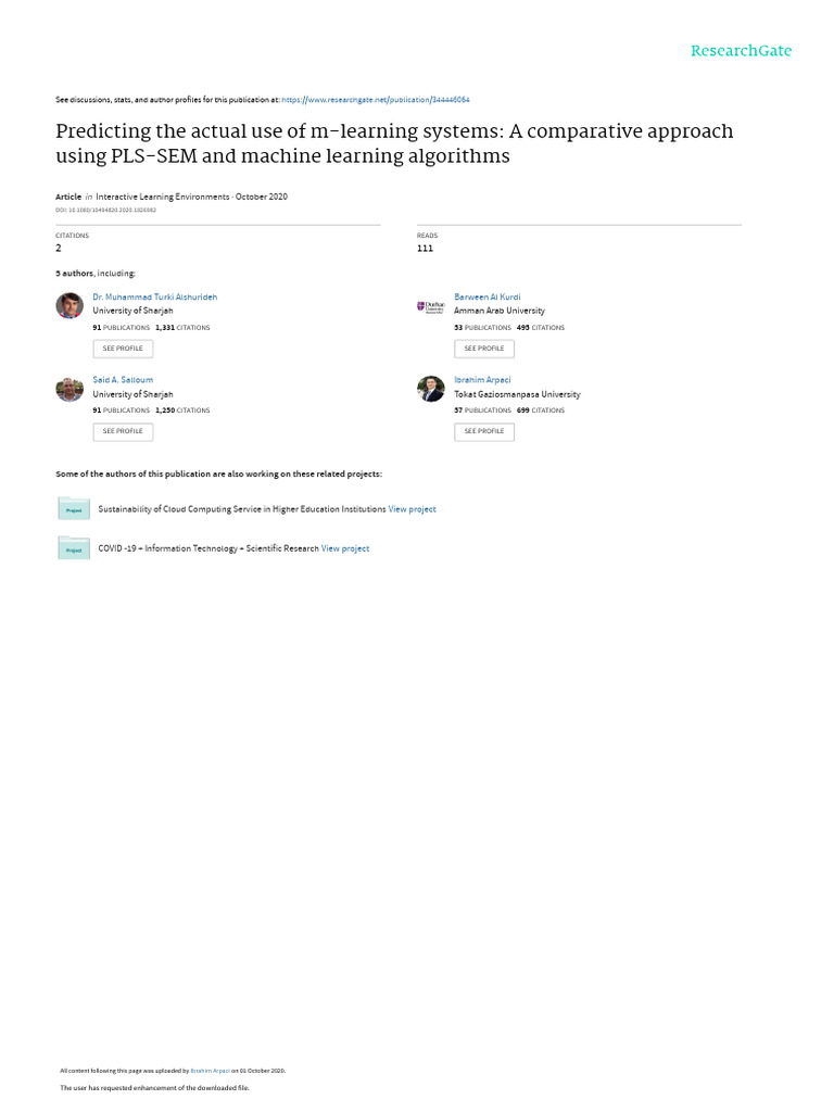Predicting The Actual Use of M-Learning Systems | PDF | Machine Learning | Validity (Statistics)