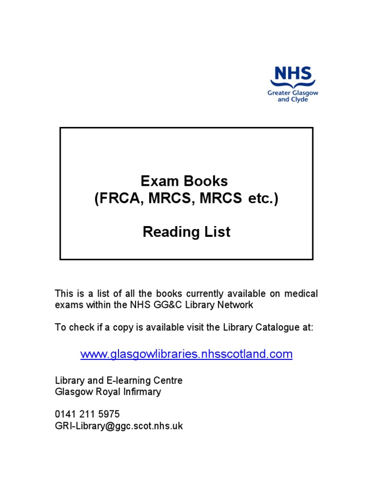 Exam Books (FRCA, MRCS, MRCS Etc.) Reading List | PDF | United States ...