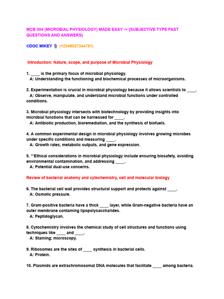 MCB 304 Microbial Physiology Overview | PDF | Biosynthesis | Metabolism