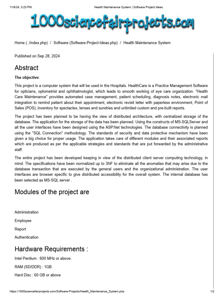 Health Maintenance System - Software Project Ideas | PDF | Databases ...
