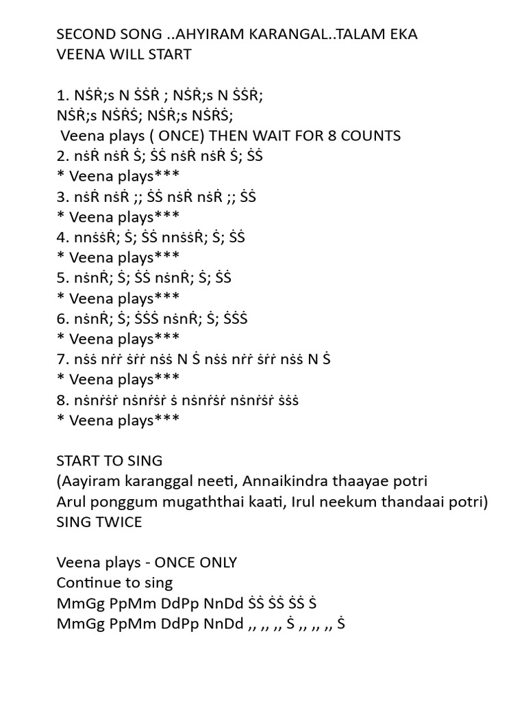 Second Song ..Ahyiram Karangal..talam Eka | PDF