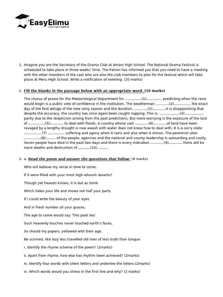 English Paper 1 - Form 3 End Term 3 Exams Set 1-2466 | PDF