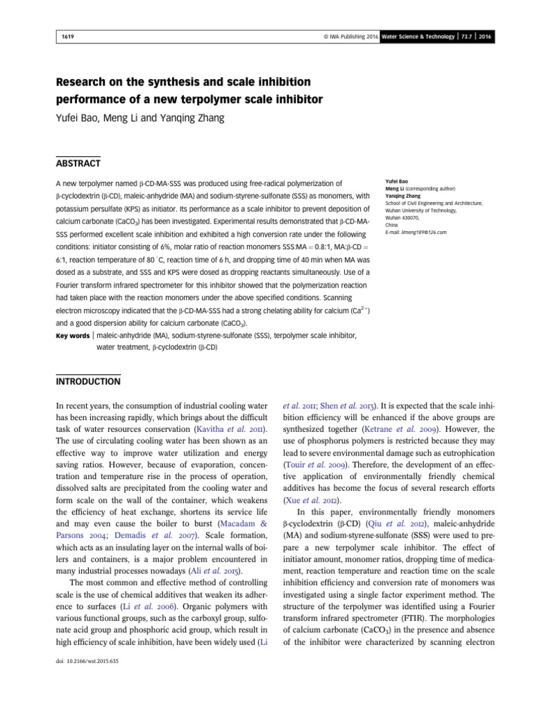Research On The Synthesis and Scale Inhibition Performance of A New ...