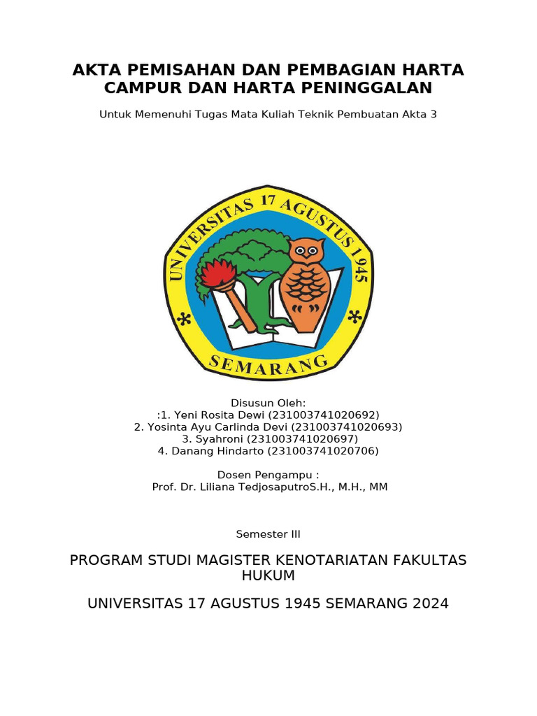 Akta Pembagian Harta Warisan - TPA 3 | PDF