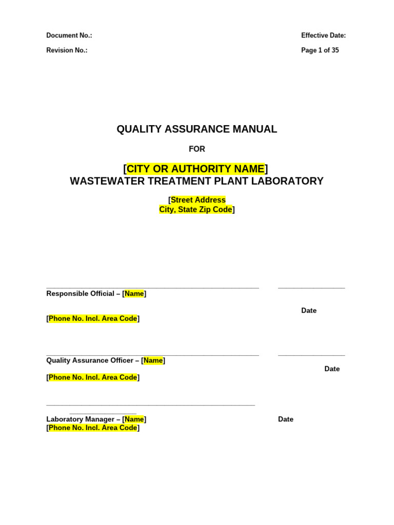 Qa Manual Template | PDF | Calibration | Detection Limit