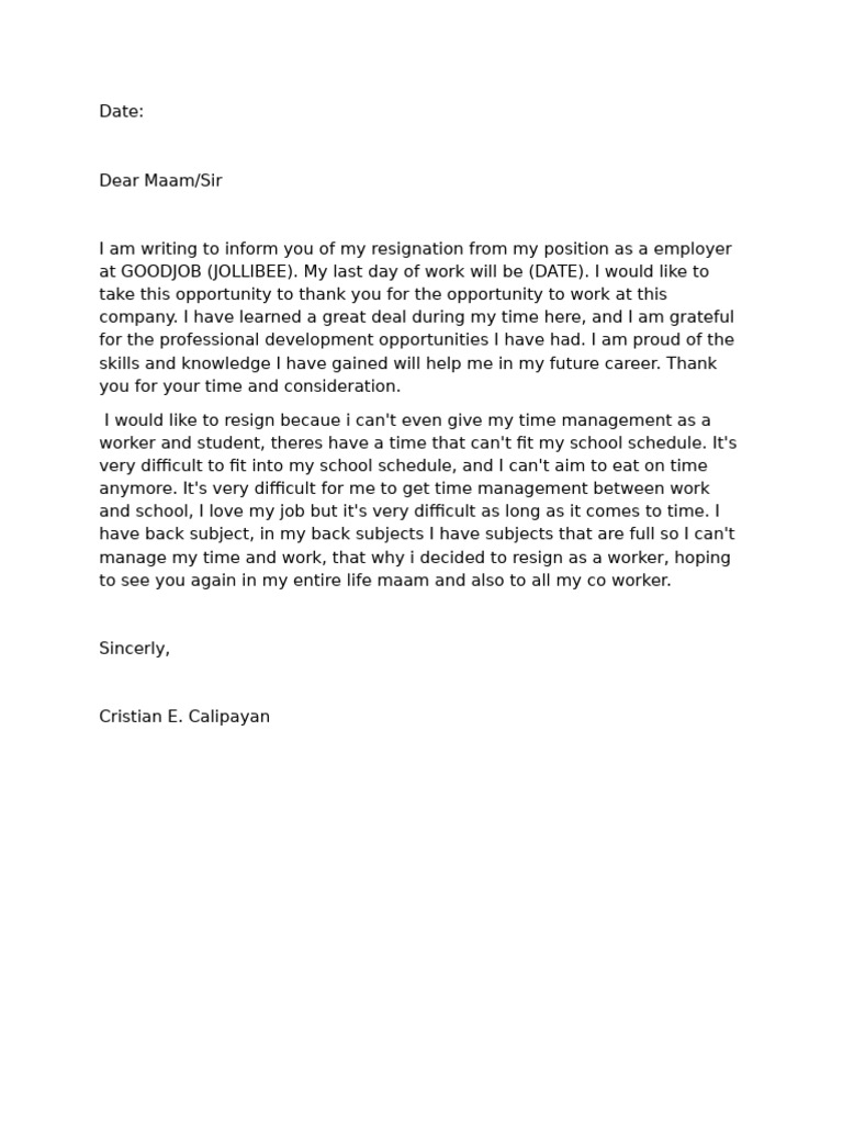 Resignation Letter | PDF