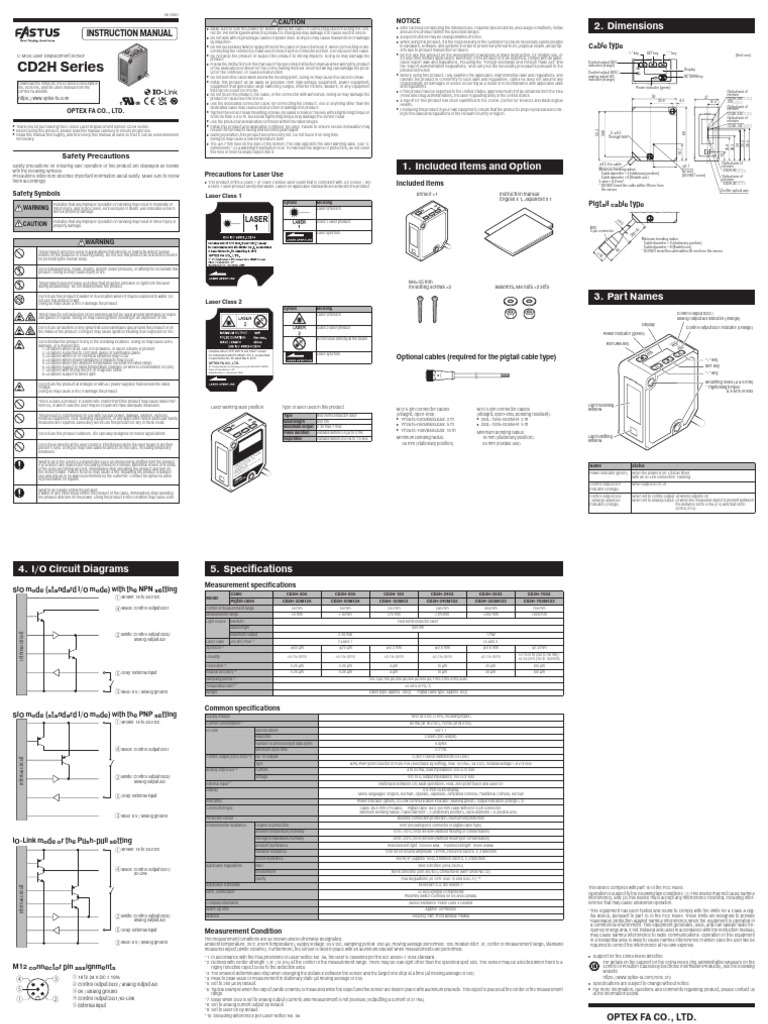 OPTEX-FA CD2H Instruction 0813981 | PDF | Electrical Connector | Laser