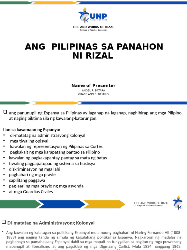 Ang Pilipino Sa Panahon Ni Rizal - BATARA and GRACE | PDF