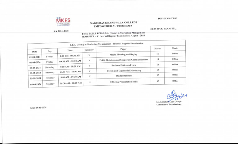 Internal Exam Timetable | PDF
