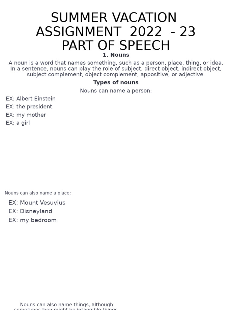 Summer Vacation Assignment 2022 - 23 | PDF | Noun | Plural