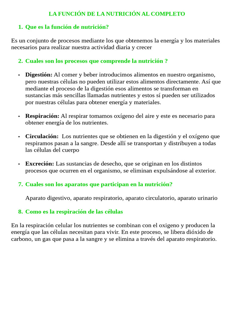 Función y Procesos de la Nutrición | PDF | Salud y bienestar
