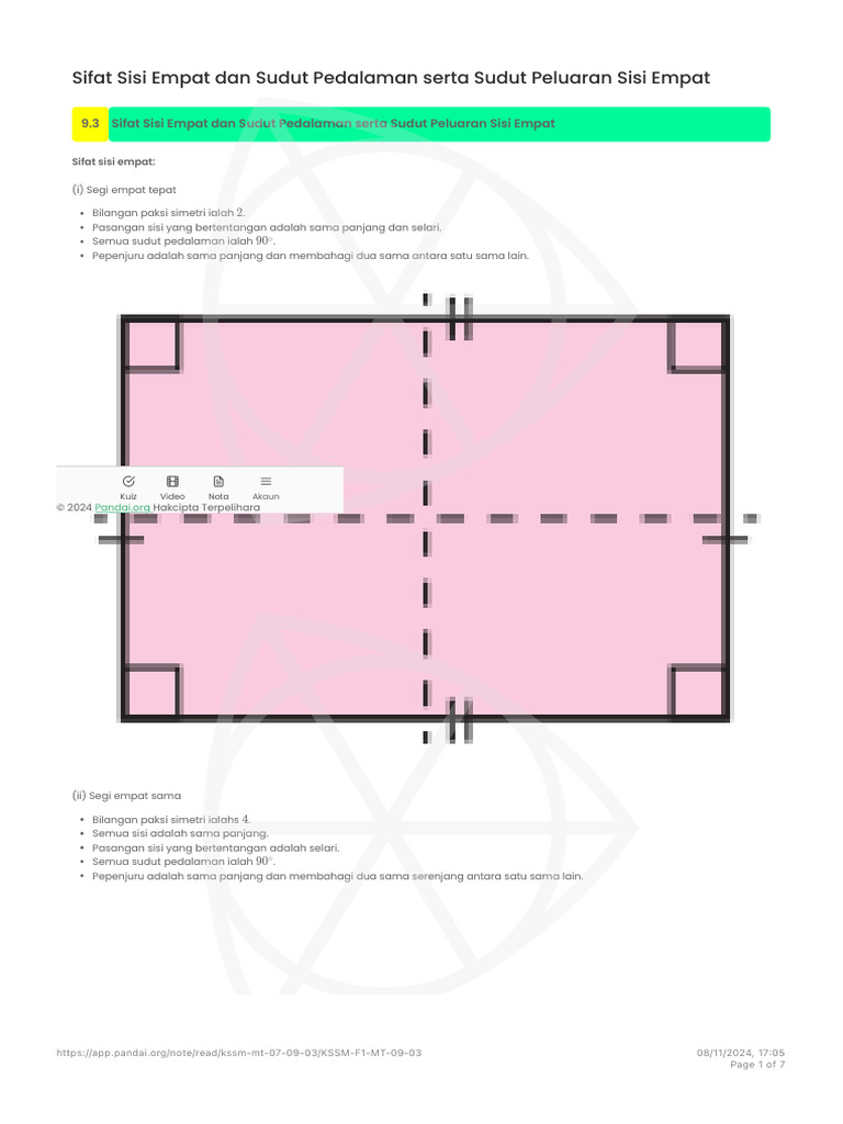 Sifat Sisi Empat Dan Sudut Pedalaman Serta Sudut Peluaran Sisi Empat | PDF