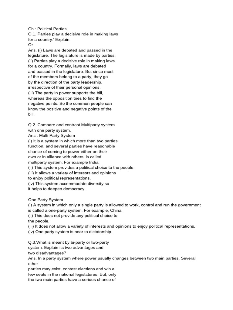 Political Parties Question Ans | PDF | Political Parties | Elections