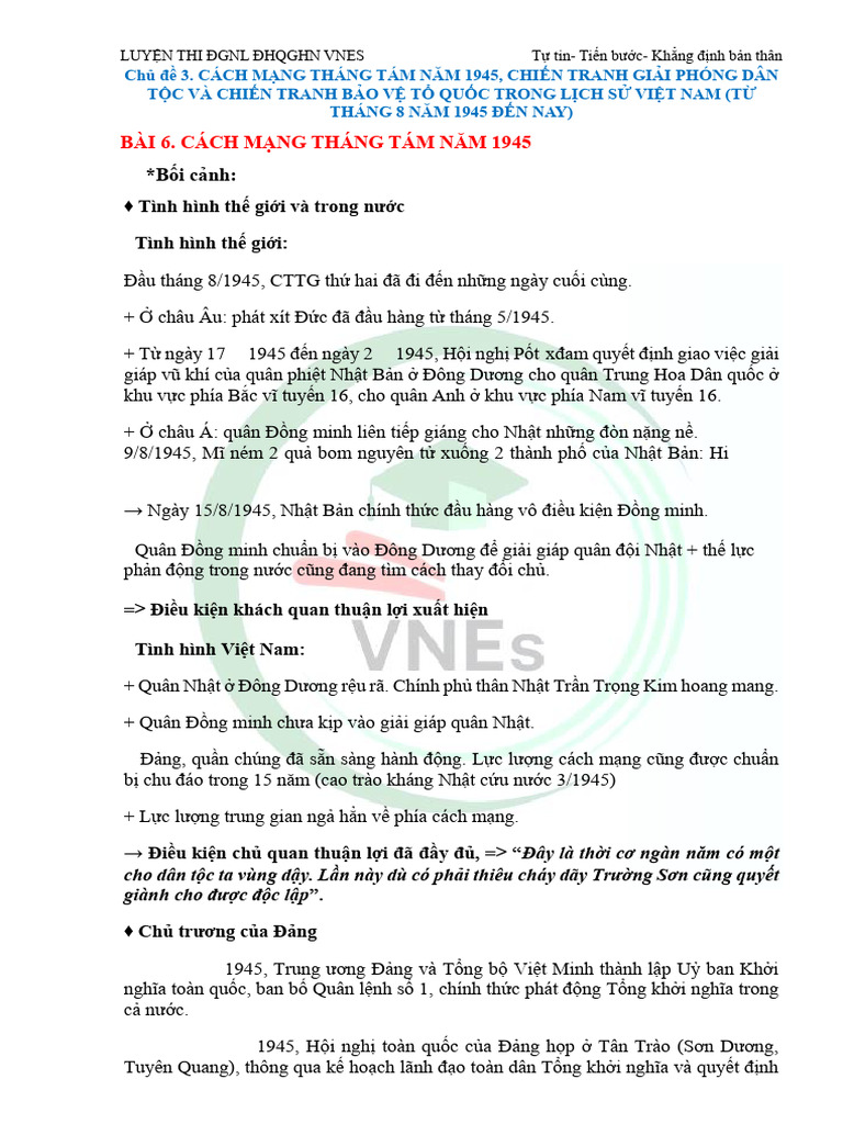 Ly Thuyet Bai 6 Su 12 Cach Mang Thang 8ch Đã G P | PDF