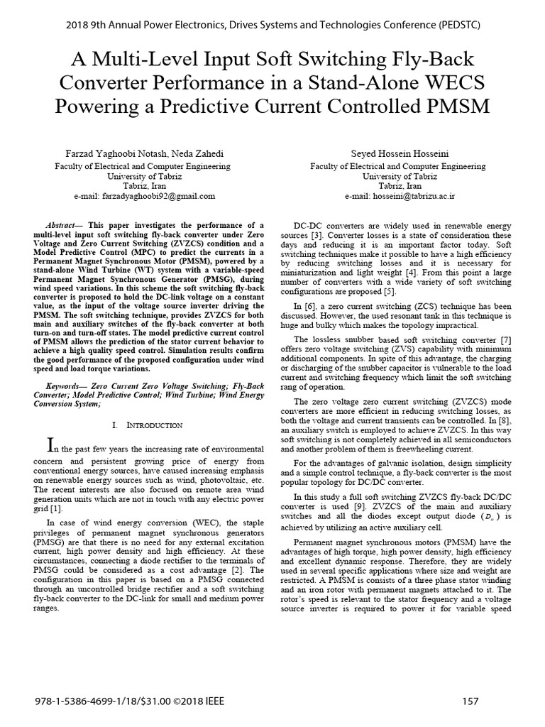 A Multi-Level Input Soft Switching Fly-Back Converter Performance in A Stand-Alone WECS Powering ...