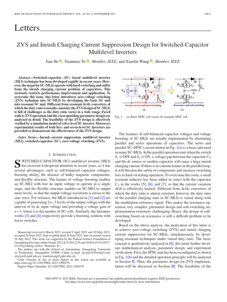ZVS and Inrush Charging Current Suppression Design For Switched-Capacitor Multilevel Inverters ...