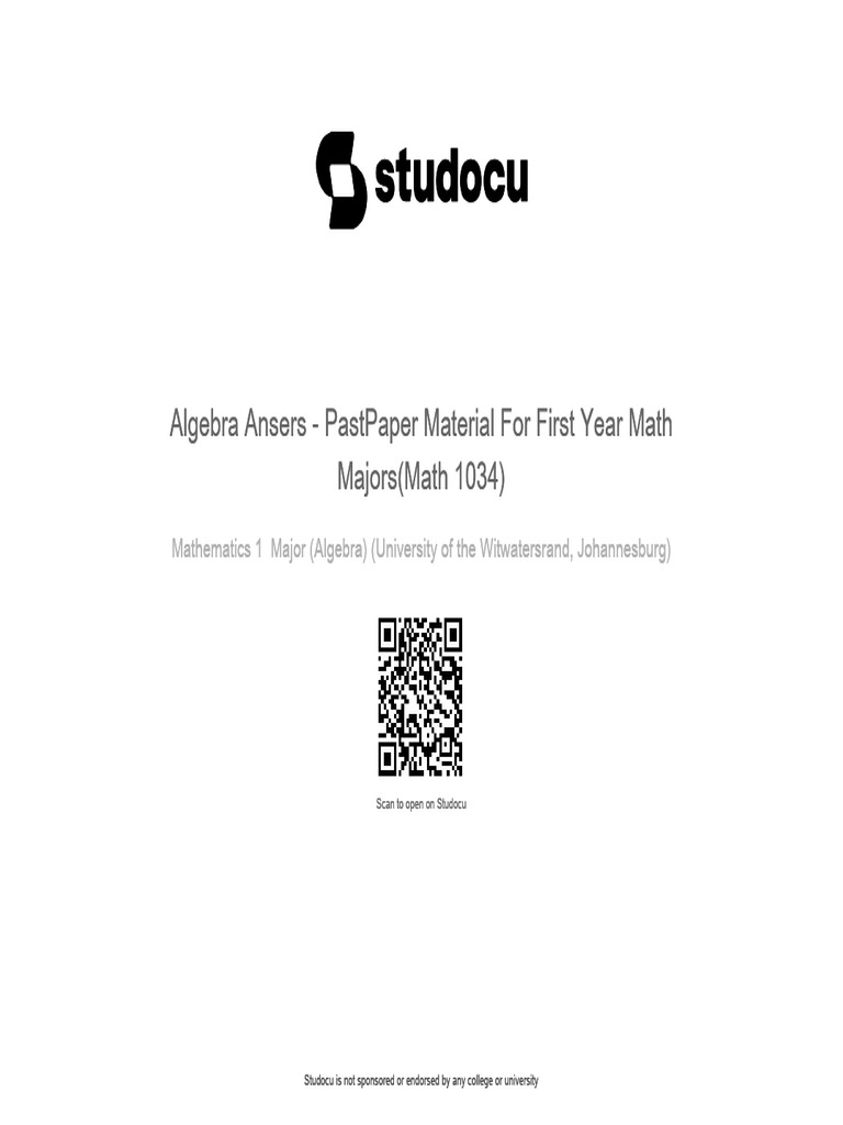 Algebra Ansers Pastpaper Material For First Year Math Majorsmath 1034 ...