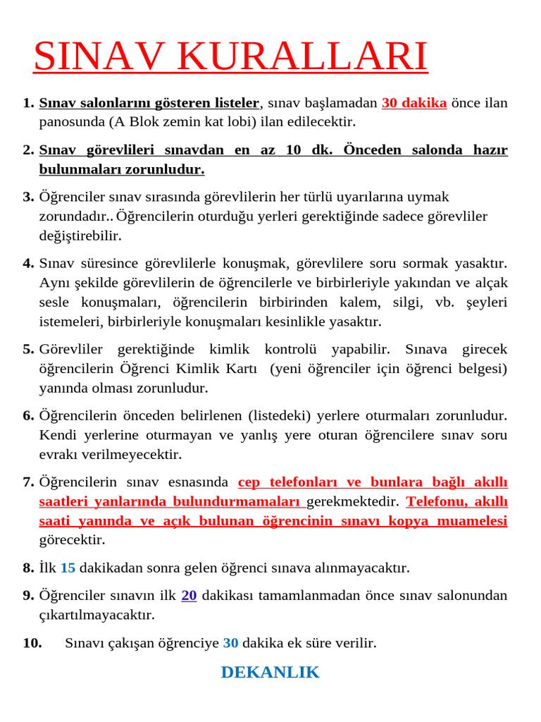 Sinav Kurallari | PDF