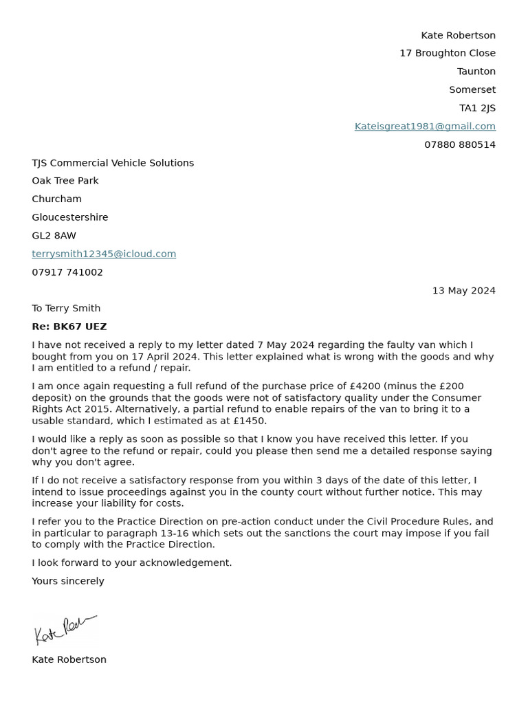 Letter Before Court Action | PDF