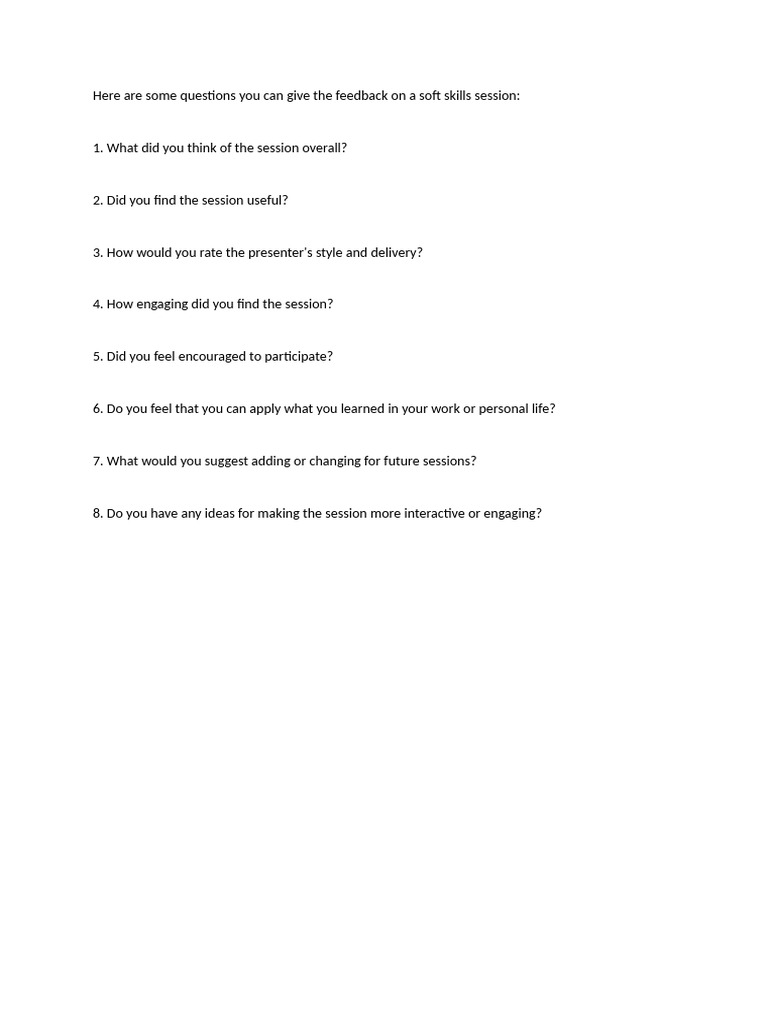 Here Are Some Questions You Can Give The Feedback On A Soft Skills ...