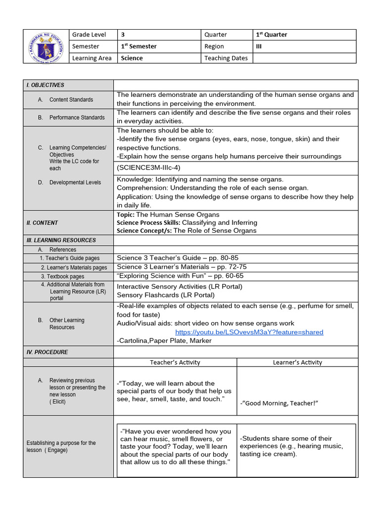 Grade 3 Science: Exploring Senses | PDF | Senses | Learning