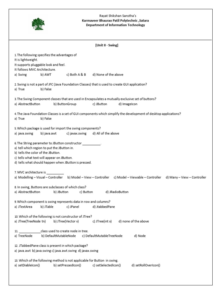 UNIT 2 SWING SET 2 | PDF | Object Oriented Programming | Graphical User Interfaces