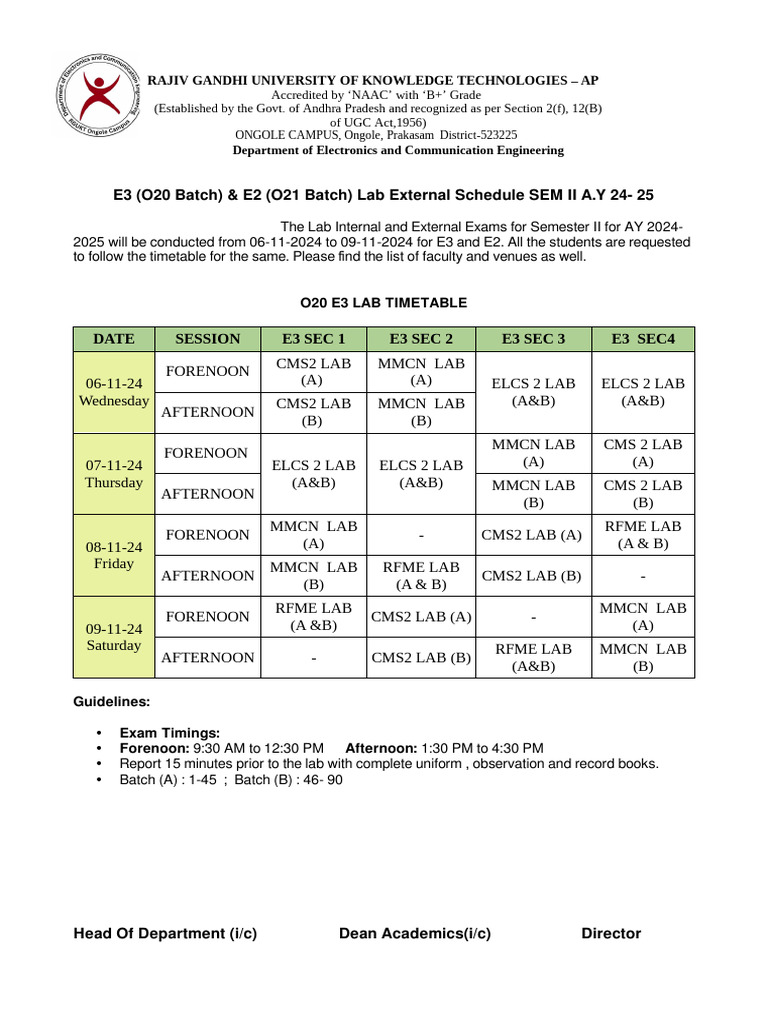ECE Lab Exam Schedule AY 2024-25 | PDF | Computer Science | Computer ...