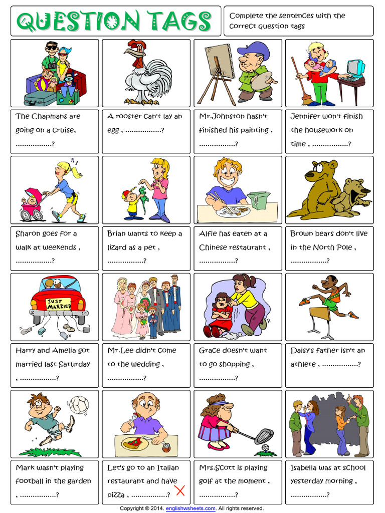 Question Tags Esl Grammar Exercises Worksheet | PDF