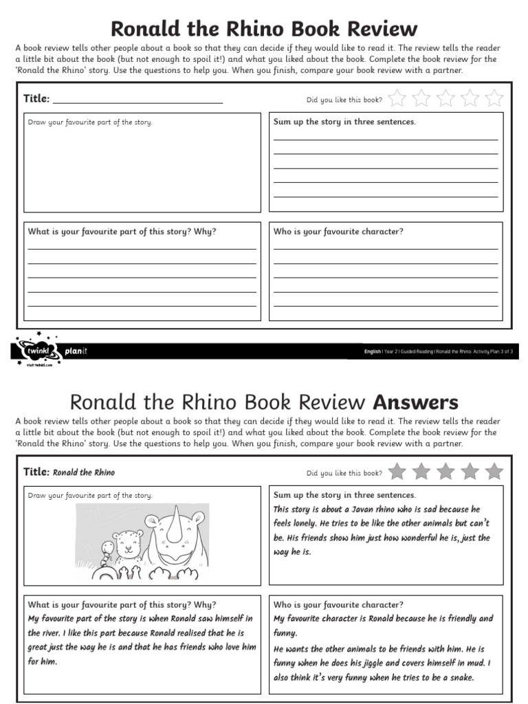 Ronald the Rhino Book Review Activity | PDF