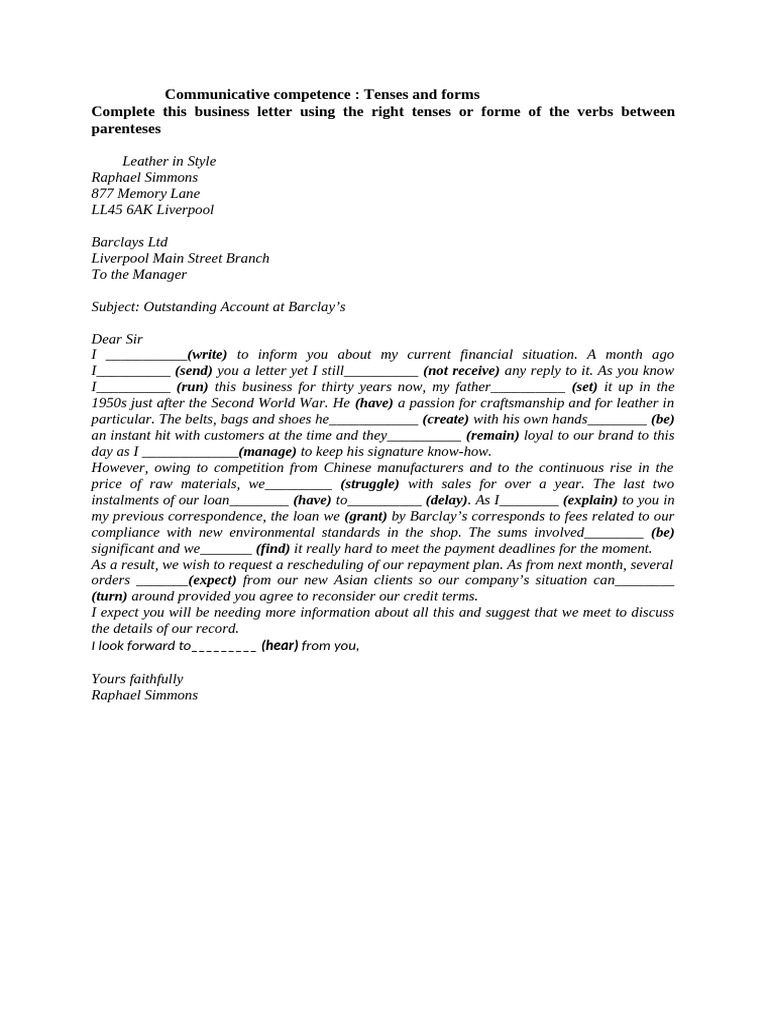 Tenses Exercise Through A Business Letter | PDF