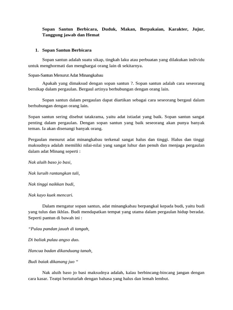 Sopan Santun dalam Pergaulan Minangkabau | PDF