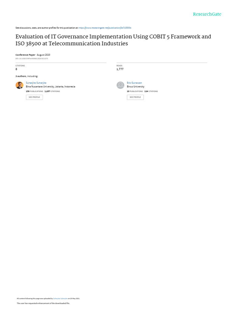 Evaluation of IT Governance Implementation Using COBIT 5 Framework and ISO 38500 at ...