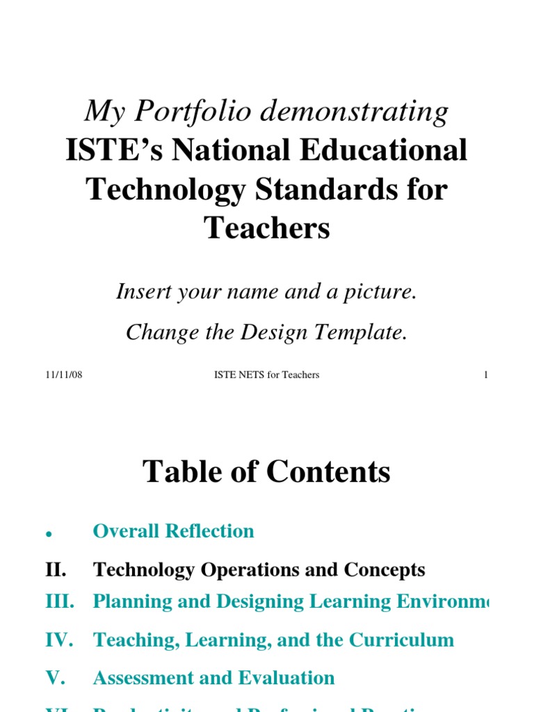 My Portfolio Demonstrating: ISTE's National Educational Technology ...